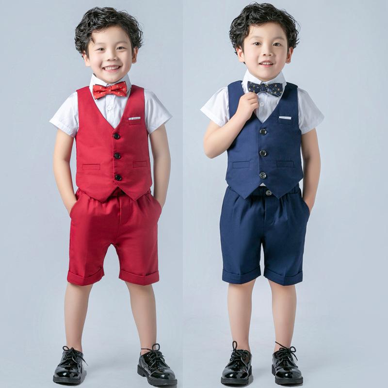 キッズ フォーマル スーツ 男の子 子供用 ベスト付き 3点セット 結婚式 発表会 花柄 蝶ネクタイ付き 韓国風