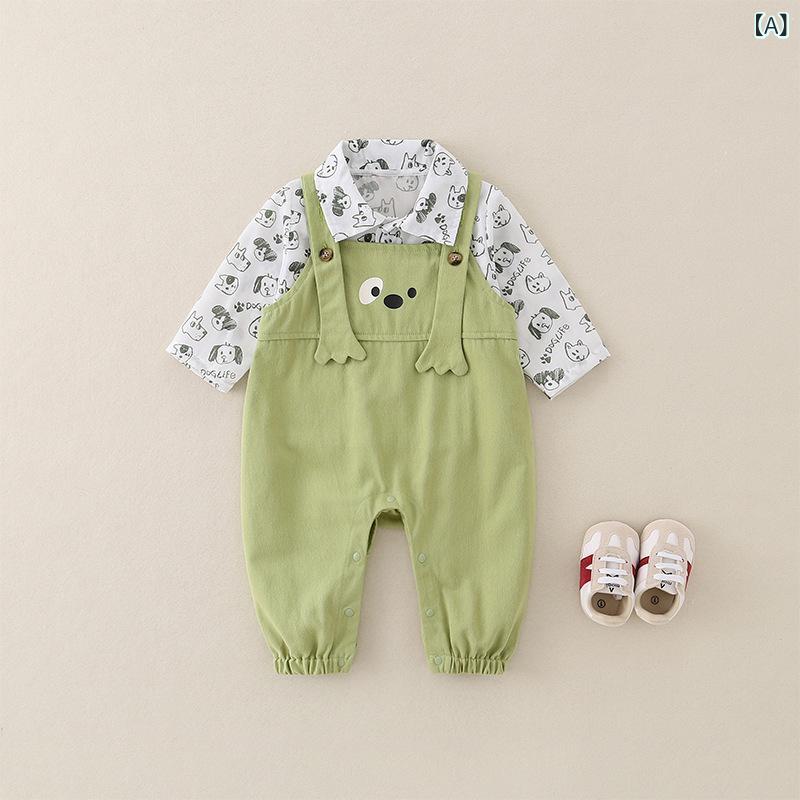 ベビー服 男の子 セットアップ 春秋 長袖 シャツ 長ズボン 韓国風 子供服 かわいい おしゃれ 赤ちゃん 上下セット 背带付き