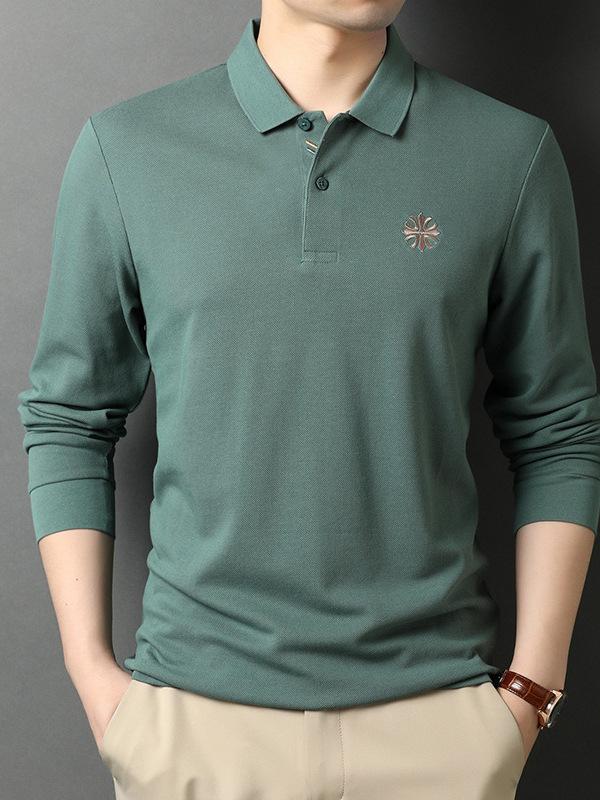 ポロシャツ メンズ 長袖 春秋 トップス 刺繍 襟付き カジュアル ファッション 中青年 男性用 無地 Tシャツ