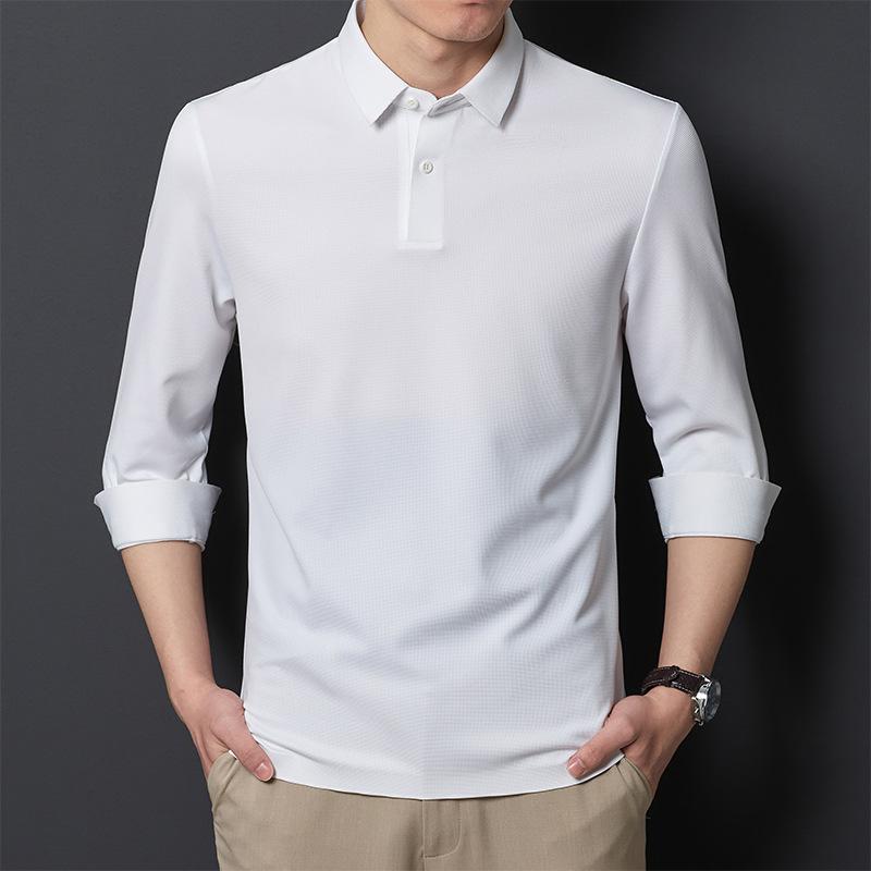 ポロシャツ メンズ 男性用 長袖 ストレッチ 無地 形態安定 ビジネス カジュアル トップス 高級感