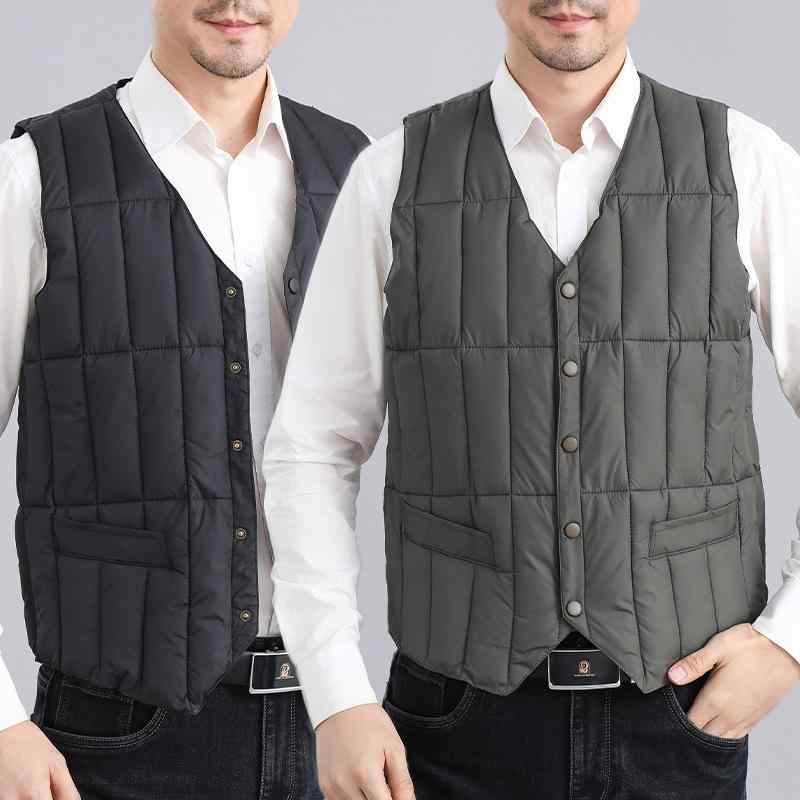 2ベスト 男性用 秋冬 羽毛 中綿入り 保温 インナー シニア チョッキ あったか 防寒 部屋着 普段使い