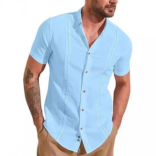 シャツ 男性用 キューバシャツ グアジャベーラ リネン 亜麻 カジュアル 半袖 シャツ 襟付き 春夏 サマー ビーチ トップス