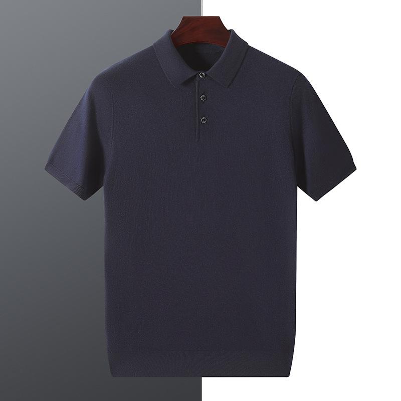 シャツ 男性用 精紡 羊毛 蚕糸 薄手 半袖 Tシャツ 襟付き ニット ポロシャツ カジュアル[ "・スタイル: ビジネス通勤", "・主な素材: 羊毛", "・柄: 無地", &...
