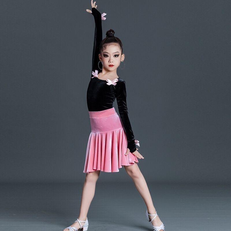 ダンス衣装 子供 女の子 ベルベット 練習着 上下セット ラテンダンス スカート 演出服