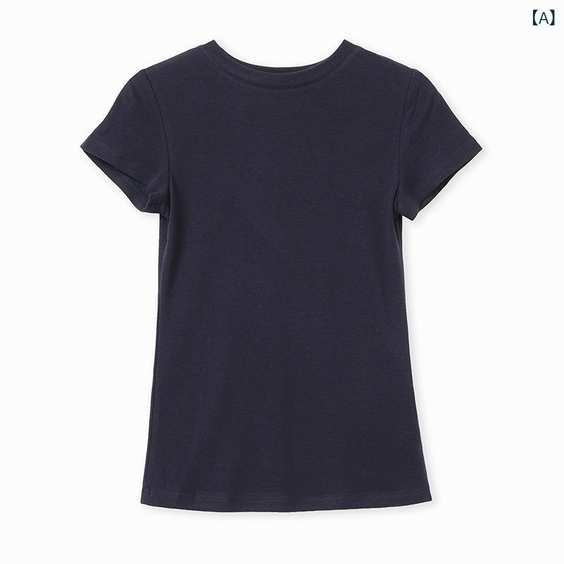 Tシャツ レディース 羊毛 トップス 薄手 ラウンドネック 無地 シンプル リラックス カジュアル 普段使い 通勤 再生繊維 接触冷感