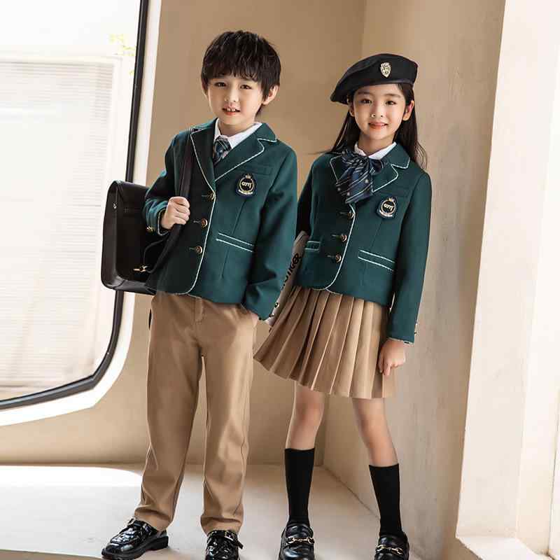 幼稚園 園服 春秋 セットアップ イングリッシュ スクール風 子供 制服 スーツ フォーマル 学生服 3点セット・スタイル: 英倫・適用性別: 中性/男女兼用・閉鎖タイプ: シングルブレスト・要素: セットアップ.・生地加工: シャーリング...