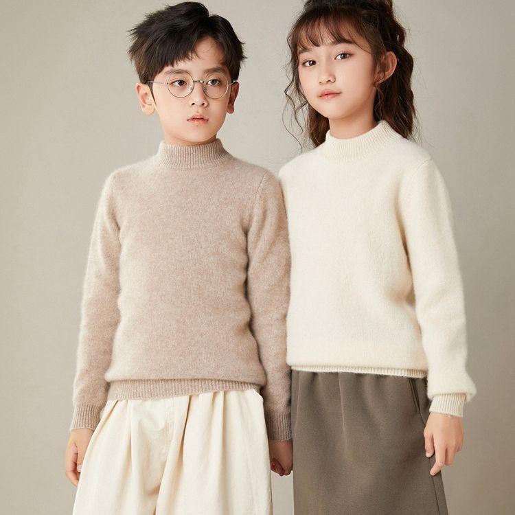 ニット キッズ 子供服 ウール セーター 秋冬 厚手 無地 保温 ニット トップス ハーフネック プルオーバー