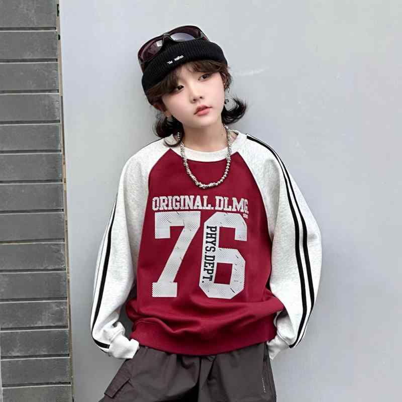 スウェット キッズ 春秋 韓国 配色 切り替え プリント 織テープ カジュアル