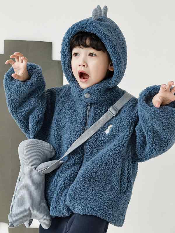 子供服 男の子 アウター 裏起毛 カーディガン フーディ あったか かわいい 背びれ マンガ 厚手