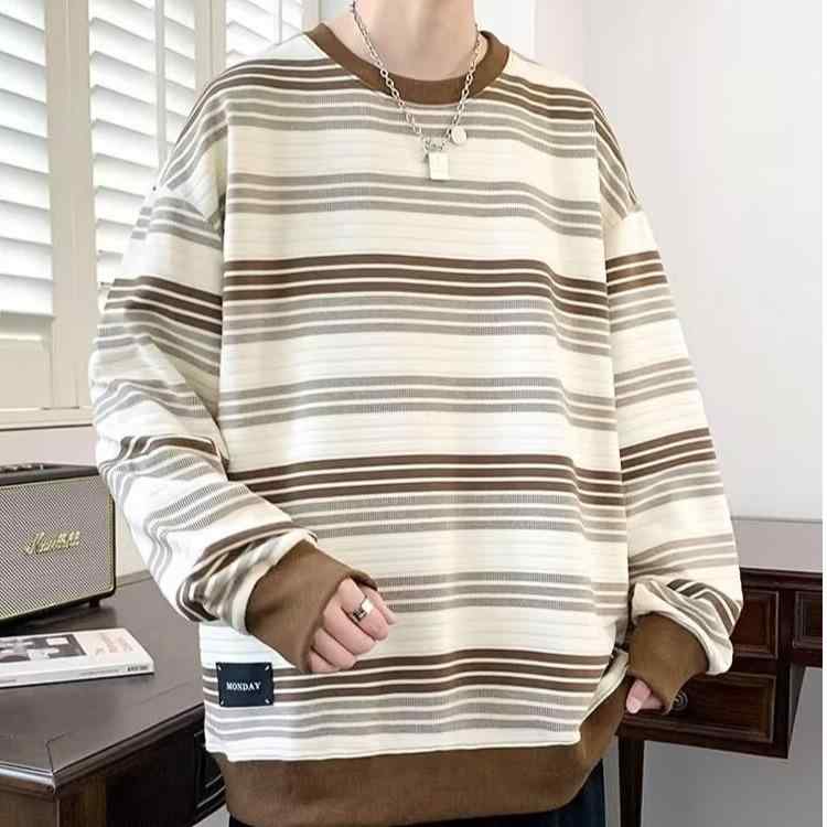 Tシャツ メンズ 長袖 春秋 ストリート系 ボーダー 切り替え ゆったり カジュアル トップス