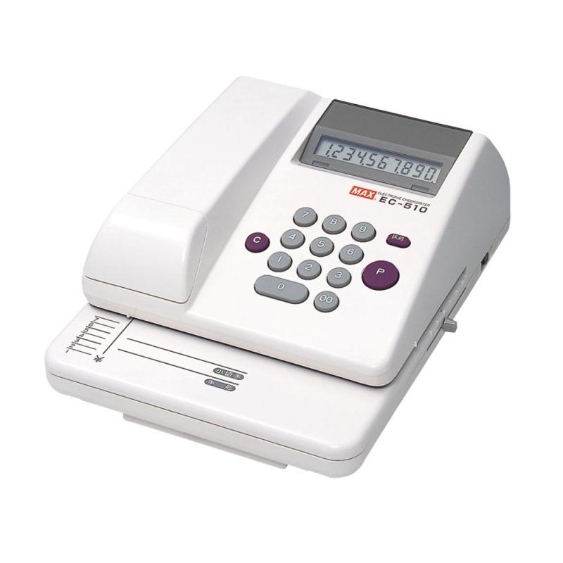 MAX マックス 電子チェックライタ 10桁 EC-510本体サイズ:H91×W180×D245mm、質量:1.7kg最大印字桁数(金額):10桁最大印字奥行:80mm印字スピード(フル桁印字時):5.6秒リピート印字・クリアキーによる入力...