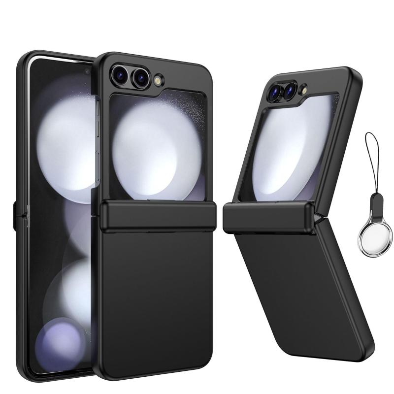 HILEGENER Galaxy Z Flip5 用 ケースヒンジ保護 【ストラップ1種付き】Samsung ギャラクシーZ Flip5/SC-54D/SCG23 カバー 高感度なサブ保護フィルム付き カメラレンズ保護 純正 半透明 マット...