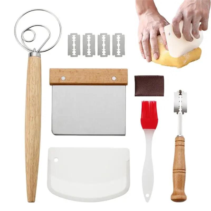 パン作りキット、パン焼き用品、キッチンパン作り用バスケットセット、手作りパン作りツール、ン校正用バスケット、キッチン用泡立て器スクレーパーとブラシ、パン作りン パン焼きのキッチンパン作り用バスケットセット: パン生地を発酵させるためのバスケ...