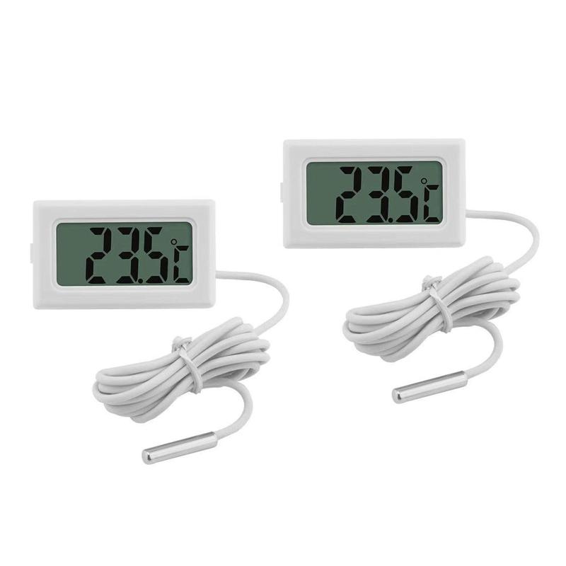 LCD温度湿度計 デジタル温湿度計 屋内部屋温度メーター-50℃～110℃ 温度モニター 防水温度プローブ 冷蔵庫/家庭/オフィス/ワインセラー/繁殖地/水族館/家禽インキュベーター用(ホワイト 2個【仕様】黒色温湿度計 2個、LR44ボタ...