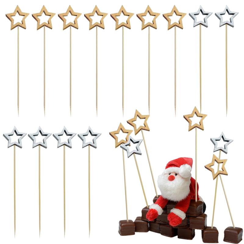 カクテルピック 約100本入り おしゃれ 竹 フルーツピック 使い捨て カクテルピン 可愛い サンタクロース クリスマスツリー トナカイ 雪だるま 爪楊枝 果物 ピンチョス ピック オードブルピ【カクテルピック】超可愛いサンタクロース、トナ...