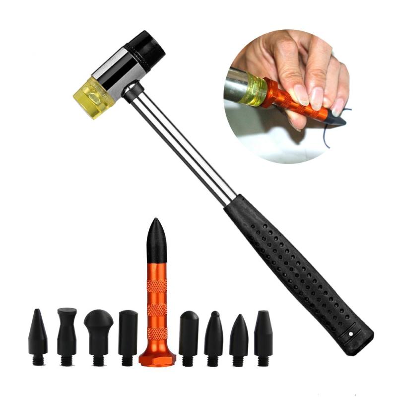 Manelord デントリペア ハンマー 工具用品 コンビネーションハンマー 修復工具キット内容：ゴムハンマー(hammer)1つ、ノックダウン(Knockdown)ペン型の棒9ヘッド，メタル本体のサイズ：66mm；先端サイズ：26mm、先...
