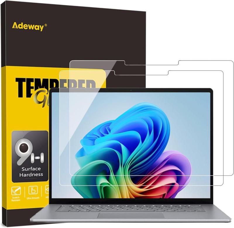 【2枚入り】Adeway Microsoft Surface Laptop Go 3-2-1 ガラス保護フィルム 12.4Inch U型 9H硬度 高透過 指紋防止 気泡防止 高感度タッチ 2.5D加工 貼り付け簡単 (2023)2枚入り：...