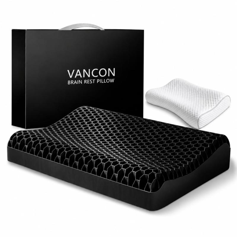 Vancon ジェル枕 TPEハニカム構造 人間工学まくら 枕 カバー付き 8cm/10cm 高さ選べる 通気性 丸洗いOK 横向き寝 仰向け寝 寝返りしやすい 低反発 高反発 ジェルピロー テンセル混カバー ブラック【自然な寝姿勢をサポー...