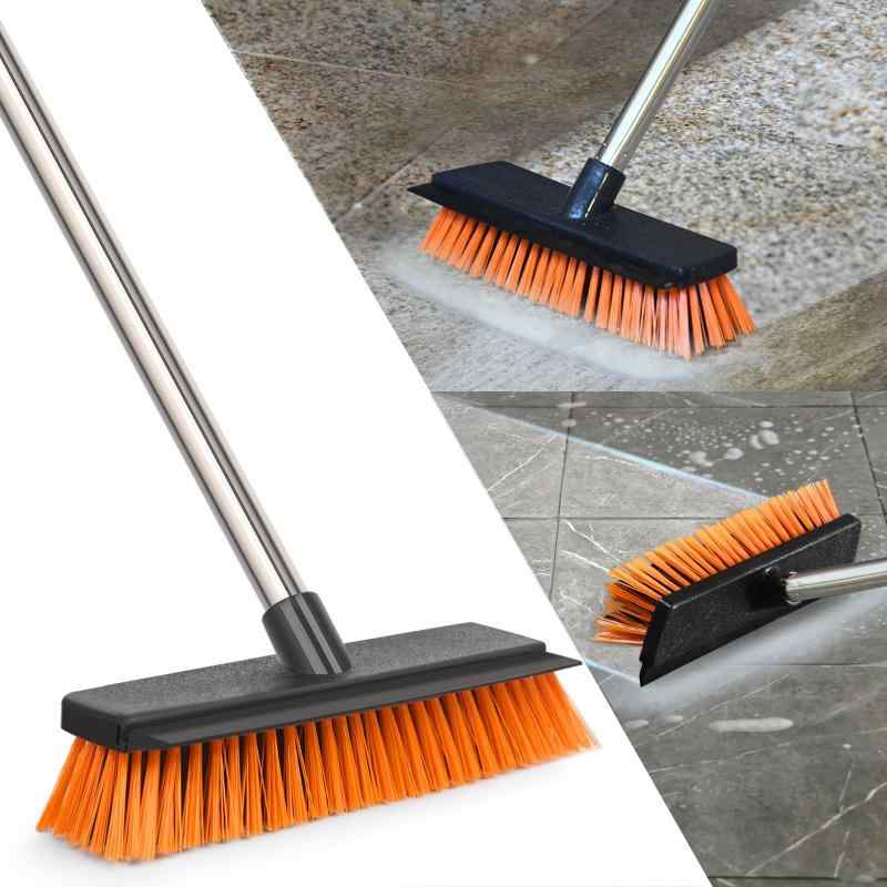 TeLIfe デッキブラシ 水切りワイパー付き タイルブラシ 幅26cm 長さ調節可 全長127cm 厨房 廊下 玄関 庭 ベランダ 浴室に適用 丈夫なスチール柄 耐久性に 硬いブラシ 掃除用品 風呂掃除 コンクリ【耐久性に優れた設計】デッ...
