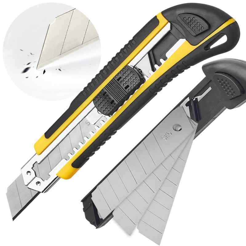 DOWELL Utility knif ユーティリティナイフ ボックスカッター 収納式 自動装填 重責用 クイックチェンジ 追加刃(3個入り) TPR+PPハンドル 紙箱カット DIY用18MM SK5ブレード：耐久性があり、鋭く、スムーズ...