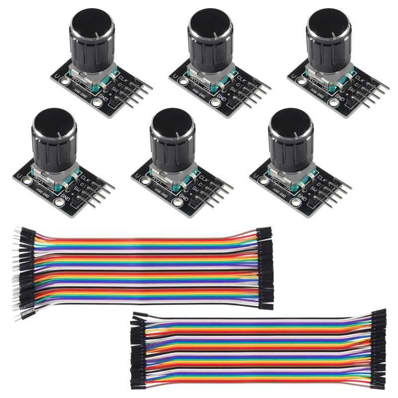 DIANN 6pcs KY-040 Rotary Encoder Module 360 Degree Rotary Encoder Module with Knob Cap Breadboard Jumper Wires Ribbon Ca...