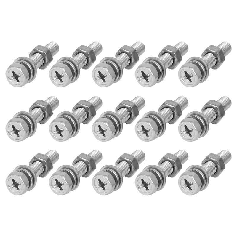 METALLIXITY 六角ボルト 六角ボルトナット M5x25mm 15セット入り 304ステンレス鋼 フルボルトナットフラットワッシャ＆ロックワッシャ付き 家具修理 シルバートーン[1]: 応用 - 六角ヘッドボルトナッツは、家庭用品お...