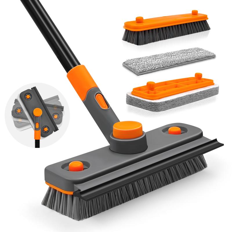 JEHONNお風呂掃除ブラシ、デッキブラシ、長さ調節可能113cm - 136cm、4 in 1バスブラシ – 浴室、浴槽、壁、床、水槽、ガラス、テラスの清掃に使用多目的デッキブラシ：JEHONN風呂ブラシは、さまざまな表面に使用できる素晴...