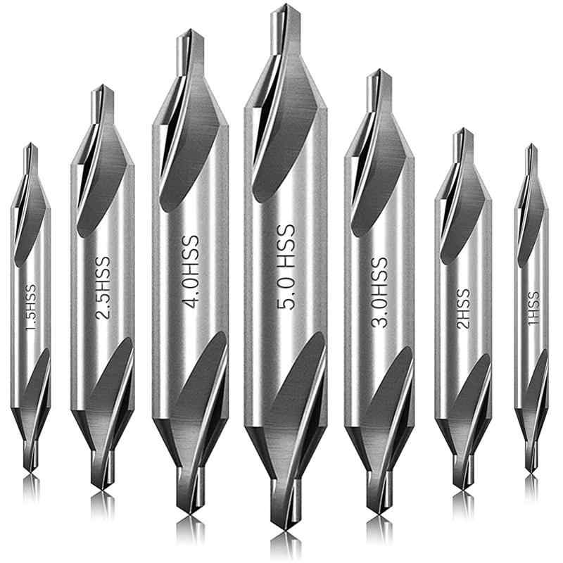 KIMLONTONセンタードリル 60度の角度 1mm 1.5mm 2mm 2.5mm 3mm 4mm 5mm 高速鉄鋼カウンターシンクビット7本セット 面取り ネジ穴 ツール センタードリルビット 金属加工 旋盤 木工に適応【製品仕様】材...