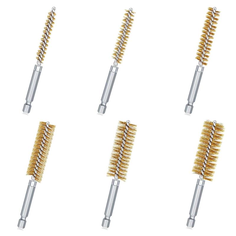 SANJAOYEE 真鍮ブラシ ワイヤーブラシ 六角軸 6個入り（8MM、10MM、12MM、15MM、17MM、19MM）ドリル ブラシ 電動ドリル用研磨ブラシ 掃除・研磨・錆取り・洗浄用パイプブラシ【セット内容】セットの穴ブラシには8m...