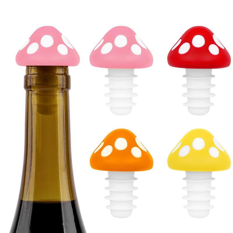 TOCCOOL 4個セット キノコ型のワイン栓、繰り返し使えるシリコン製ドリンク栓、ビールガラス瓶栓キノコ酒栓は食品級シリカゲルで作られ, 耐久性があり、繰り返し使える。