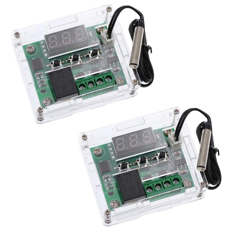 Hailege 2個セット W1209ケース付き12V DCデジタル温度コントローラーボードマイクロデジタルサーモスタット-50-110°C電子温度温度制御モジュールスイッチ、10A 1チャンネルリレー付き、防水組み込みCPUチップ（MCU...