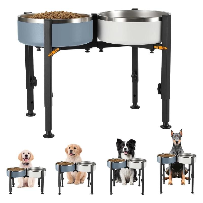 Cmswiftify 昇降式ペットボウルスタンド 犬 水飲み フードボウル 餌入れ食器台 ご飯台 大容量適用 高さ・幅広さ調節可能 ABS材料 安定 滑り止め【幅と高さが調節可能&amp;終身適用】今市販しているスタンドのほとんどは、高さか...