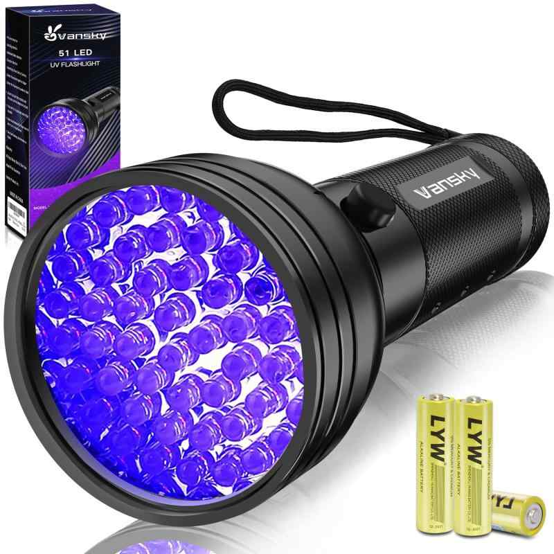 Vansky ブラックライト UV 懐中電灯、51 LED ブラックライト ペット尿探知機 犬/猫の尿、乾燥した汚れ、トコジラミ (電池が含まれています)【ペットのオシッコ発見】：ペットが残した乾燥して見えなくなったオシッコの跡、汚れを素早...