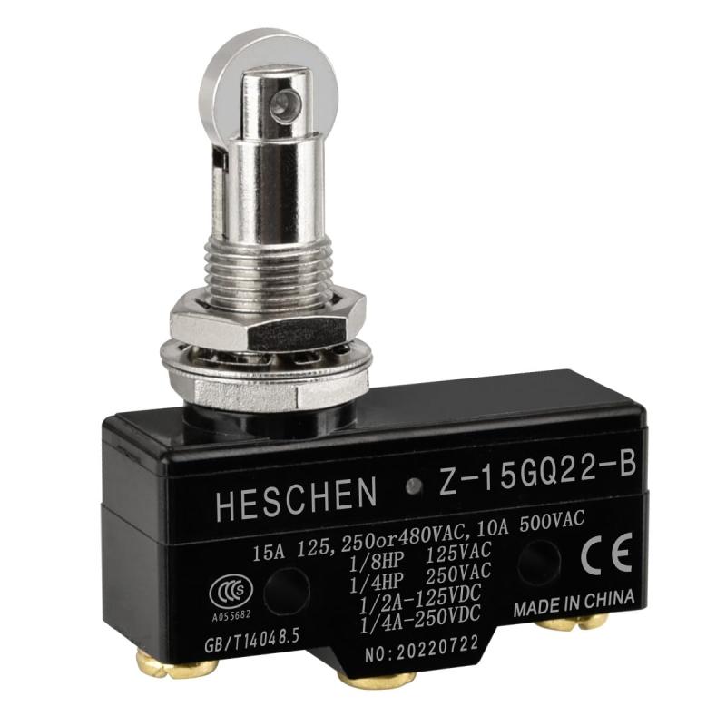 Heschen マイクロスイッチ、Z-15GQ22-B、パネル取り付けローラーピンcher、一時動作タイプ、3ネジ端子、定格電流15Aアクチュエータタイプ：パネル取付ローラープランジャアクションタイプ：一時的定格：15A 125/250/4...