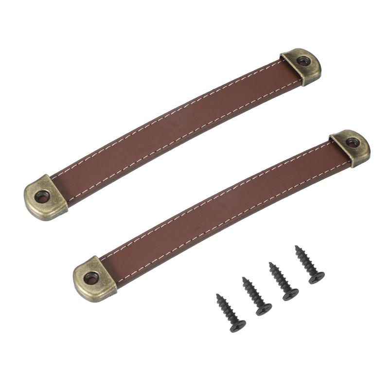 PATIKIL Leather Drawer Pulls with Iron Sheet, Leather Strap Trunk Handle Cabinet Knobs for Door Suitcase Luggage