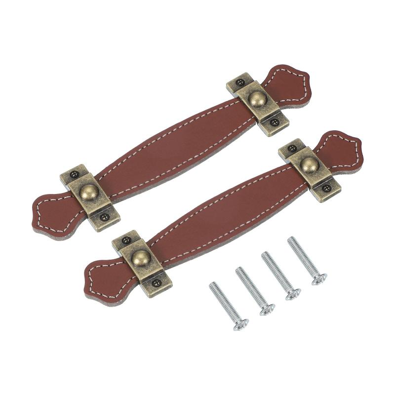PATIKIL Leather Drawer Pulls with Iron Sheet, Leather Strap Trunk Handle Cabinet Knobs for Dresser Door Luggage