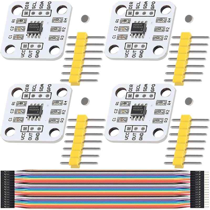 JYUDAUFU 4個 AS5600 磁気エンコーダー 12ビット DC 3.3V 高精度誘導角度測定センサーモジュール IIC PWM電圧出力 DIY テスト用 Raspberry Pi用 Arduino用 ジャンパーワイヤー付き仕様: ...