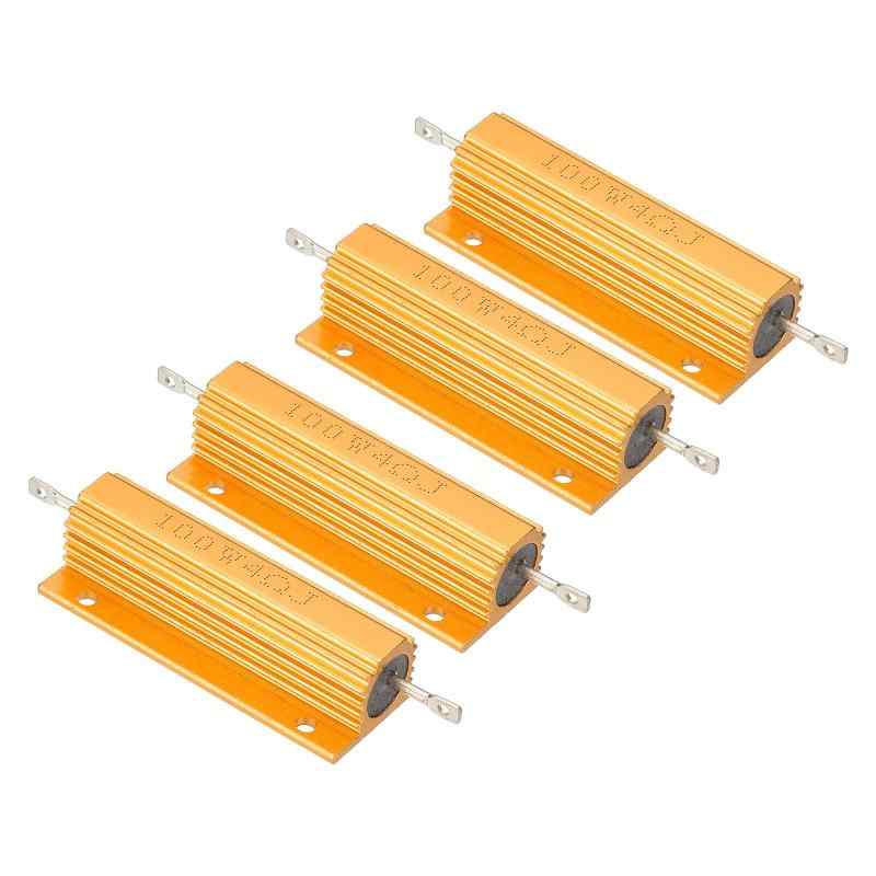 PATIKIL 100W 4オーム アルミシェル抵抗器 4パック アルミハウジング抵抗器 ハウジングケース 巻線抵抗器 ねじタップ パワー抵抗器 5% 許容差 金色カラー：金色トーン；素材：アルミニウム；電力：100ワット；抵抗：4オーム；...