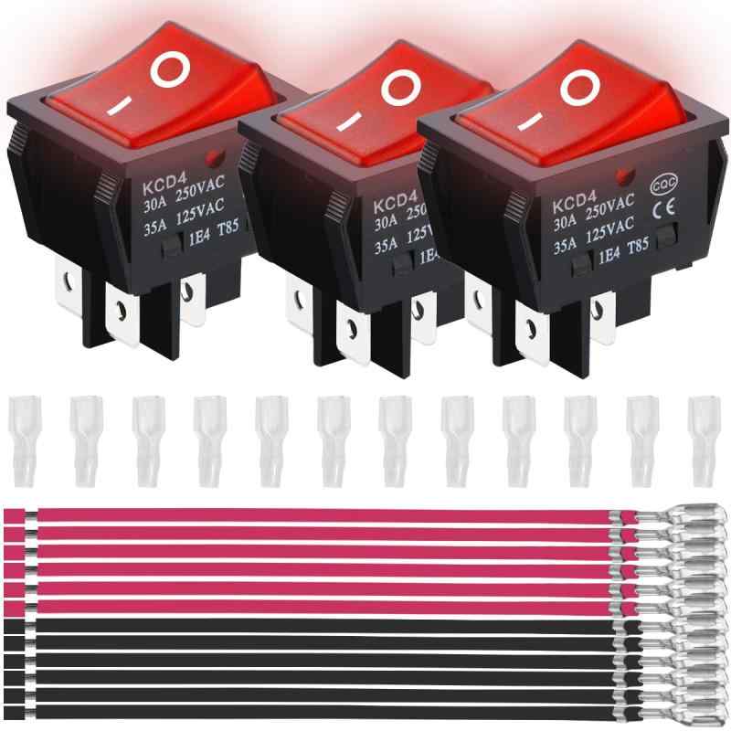 MKBKLLJY 3PCS ロッカースイッチKCD4 DPST 35A 12V DC/30A 250V AC/35A 125V AC 4ピン 2ポジション ON/OFF 黒 非照明スナップインボート高電流スイッチ 12 PCS 端子ワイヤシ...