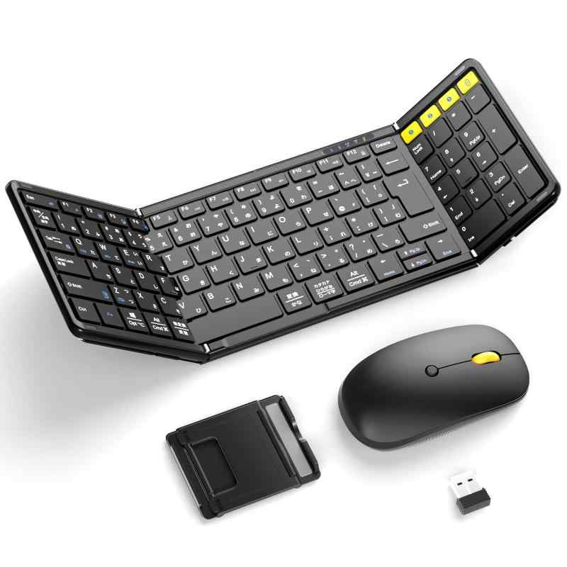 Omikamo Bluetooth キーボード 折りたたみ マウスセット 日本語配列 ワイヤレス マウス キーボード テンキー付き Bluetooth＆2.4G接続 フルサイズ マルチペアリング折り畳み キーボード マウスセット キーボード...