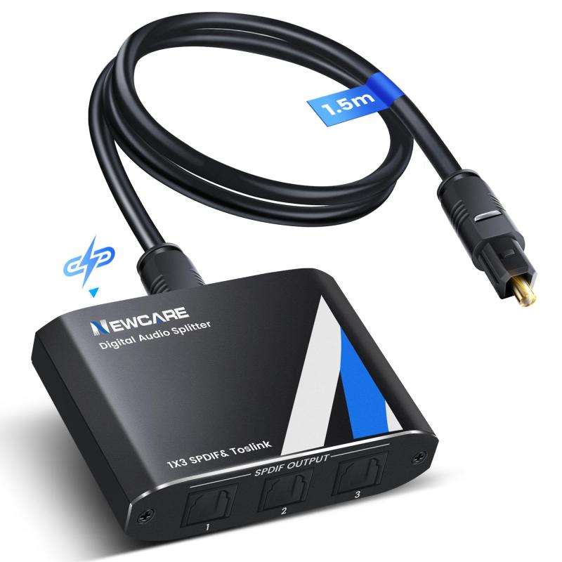 NEWCAER デジタル光スプリッター 1イン3出力、SPDIF Toslink 光オーディオケーブルスプリッター 1x3 LPCM2.0 Doldy Digital &amp; DTS 5.1 Xbox、PS4、PS5、DVD、TVボック...
