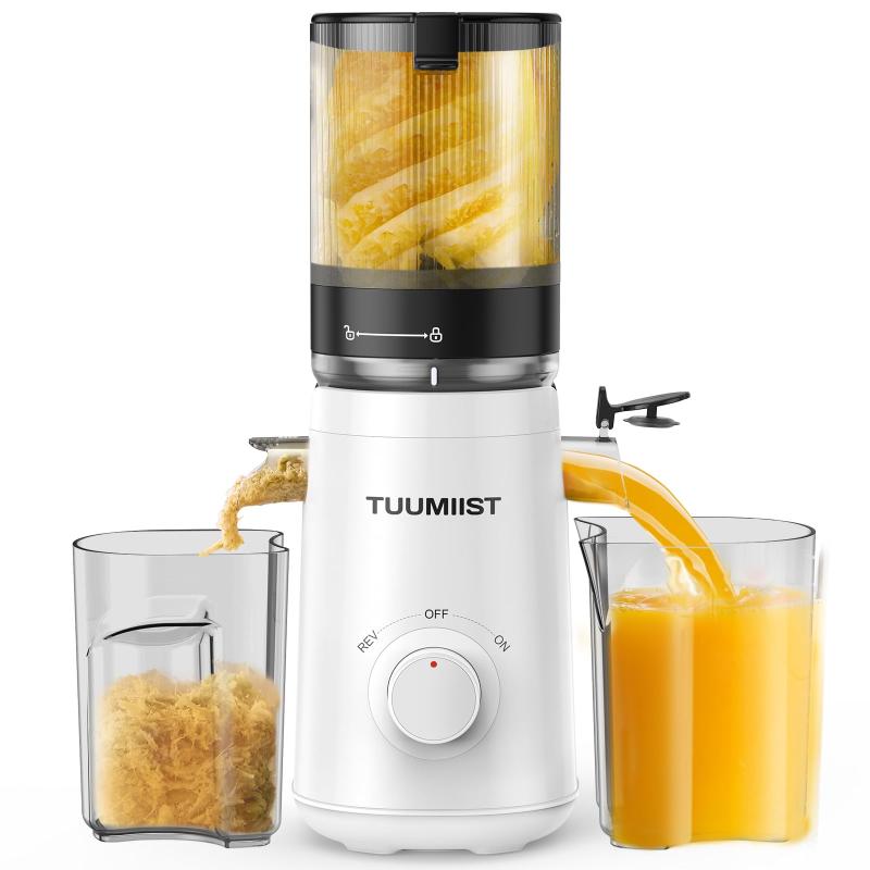 TUUMIIST ジューサー 13.46cm広い投入口 1.8L特大容量 スロージューサー 細かくカット不要 取り付け簡単 コールドプレスジューサー 搾りカス分離 BPAフリー ジューサーミキサー 白【13.46cm広い投入口で丸ごとの食材...