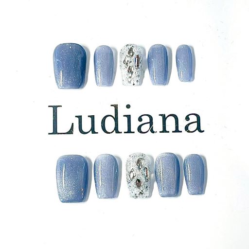 数あるショップの中から「Ludiana」をご覧いただきありがとうございます♡ 奥行きのある輝きが美しいブルーグレーのマグネットネイルです。 アクセントにシルバーベースのビジュー埋め尽くしデザインを加え、シンプルながらも華やかで上品な手元を演...