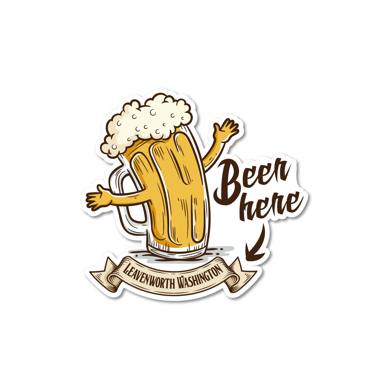 ビアーヒア　／　Beer here ビールはこちら ぐいっと一杯いきましょうか。 サイズ：W52×H48mm 素材：PVC(ポリ塩化ビニル) 品番：SPS06655 JAN：4560461620071 ABOUT STICKER PACK-...