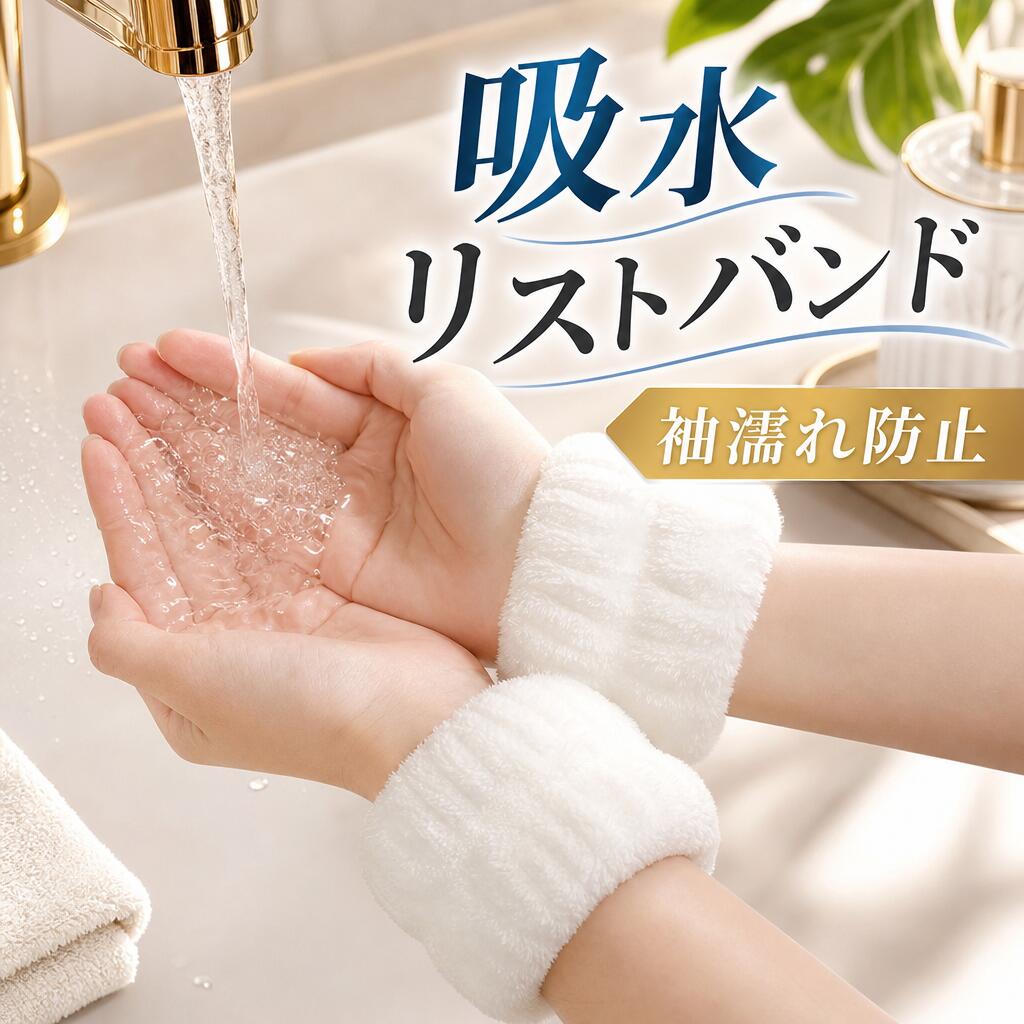 ▲たっぷり吸水性＆ふわふわ触感が気持ちいいリストバンドです。ふんわりなめらかな肌心地とボリューム感をあわせ持った毛足の長いマイクロファイバー素材でできています。▲手首にはめるだけで、洗顔するときに手首に流れてくる水を吸収してくれるので服の袖...