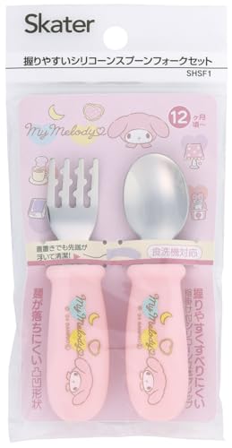カジュアルマイメロディ/-/SHSF1-70394・パッケージ個数:1・サイズ：11cm・材質：シリコーンゴム、金具：ステンレス鋼・原産国：中国お子さまのお食事練習に最適なスプーンとフォークのカトラリーセット。 小さな手に添う立体グリップで...