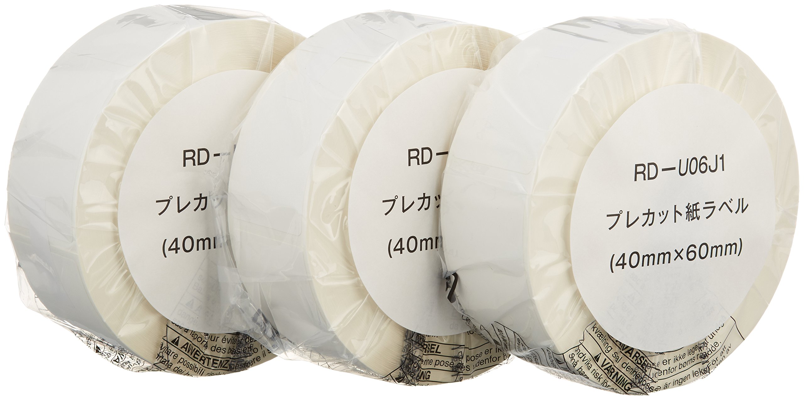ホワイト/40mmx60mm/RD-U06J1・パッケージ個数:1・4969121002835説明 ブラザー／業務用感熱ラベルプリンターのプレカット紙ラベル。 ●寸法／幅40×長さ60mm　1126枚 ●カラー／ホワイト ●単位／1箱（3ロ...