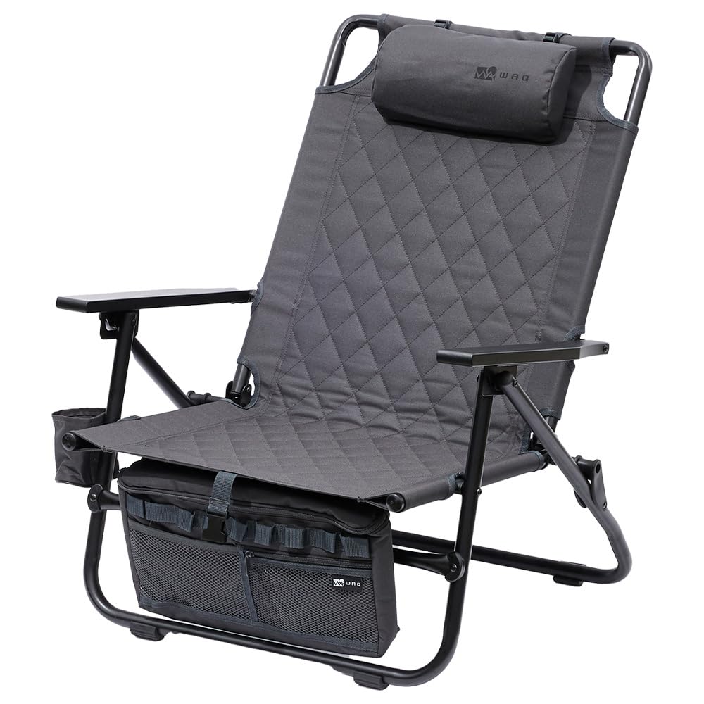 【WAQ Reclining Low Chair】ロースタイルで焚き火を楽しむチェアが登場。 【リクライニング機能】無骨なローバーチェアリクライニング機能をプラス。3段階で調整可能な為、お好みの角度でリラックスいただけます。 【ストレージバ...