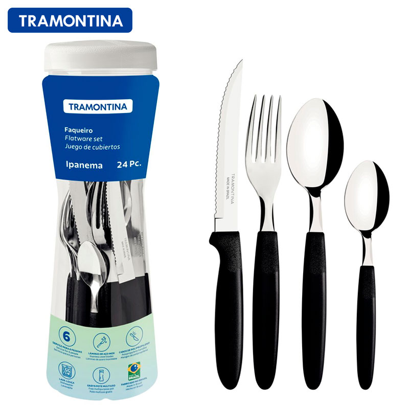 イパネマ テーブルウェアステンレスカトラリー24点セット ブラック TRAMONTINA トラモンティーナ &nbsp; ■ブラジルNo.1キッチンウェアブランド■ 家族や仲間との団欒におすすめの大容量タイプのイパネマテーブルウェア24点セ...
