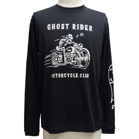 全てのモーター・サイクル・ボーイに贈るインスト・アルバム「ロカビリー・スペシャル」からの楽曲「ゴースト・ライダー」をモチーフにしたハイ・スピード・ロックンロール・ドライ長袖Tシャツ！（袖口：リブあり） COLOR BLACK × OFF W...